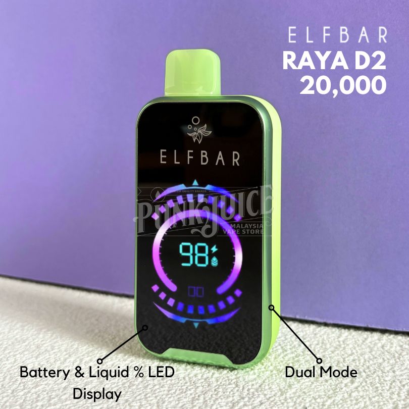 Elf Bar RAYA D2 (20K) 5% - LED Screen - Disposable Pod – Punk Juice ...